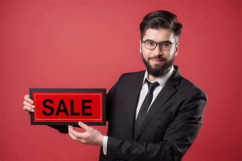 Premium Ai Image A Male Holding Red Black Sale Nameplate