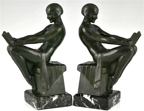 Max Le Verrier Art Deco Bookends With Reading Naked Women DELASSEMENT