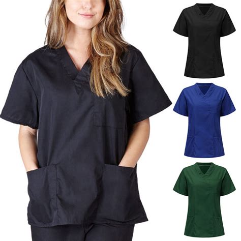 A7e2 Nurse Doctor Baju Scrub V Neck Top Uniform Suit Short Sleeve