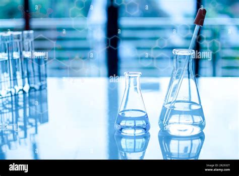 Chemistry Experiment Concept In Science Laboratory Two Science Flasks