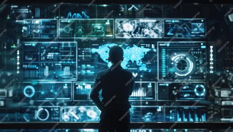 Person Analyzing Complex Data On Digital Displays In A Modern Control Room At Night Premium Ai
