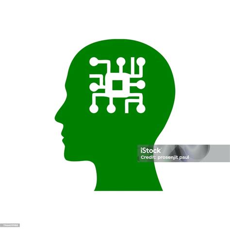 디지털 인간의 머리 두뇌 기술 머리 메모리 창조적 인 기술 마인드 인공 지능 녹색 아이콘 개념에 대한 스톡 벡터 아트 및 기타