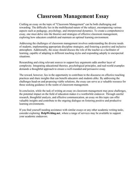 Classroom Management Essay My Philosophy Of Classroom Management Essay