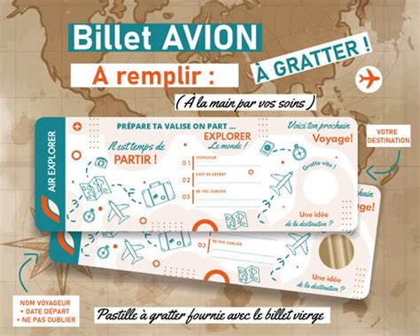 Billet avion à remplir ou personnalisable à gratter Carte Etsy France