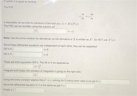 solved 1 point λ is typed as lambda the pde x∂x∂u y∂y∂u is