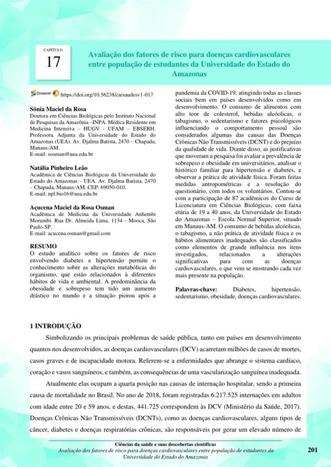 PDF Avaliação dos fatores de risco para doenças cardiovasculares entre população de estudantes