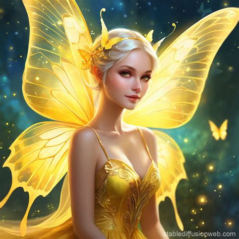 Yellow Pixie Light Butterfly Stable Diffusion Online