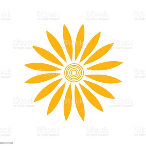 둥근 모양 중간을 가진 간단한 노란 태양 벡터 평면 일러스트레이션 카드 만들기를위한 귀여운 여름 이미지 장식 휴가 개념 및