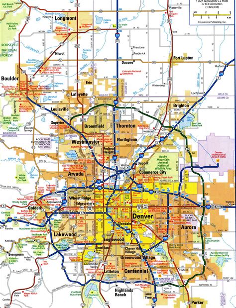 Road Map Of Denver Colorado Usa Street Area Detailed Free Highway Large Us Map