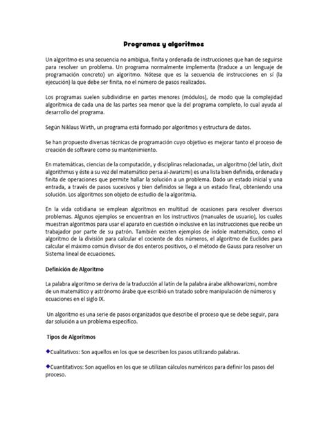 Programas Y Algoritmos Pdf Algoritmos Programa De Computadora