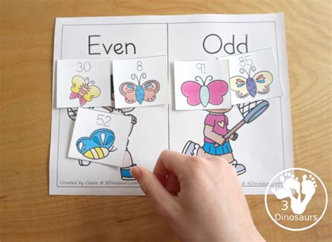 Free Butterfly Sorting Even And Odd Printable 3 Dinosaurs