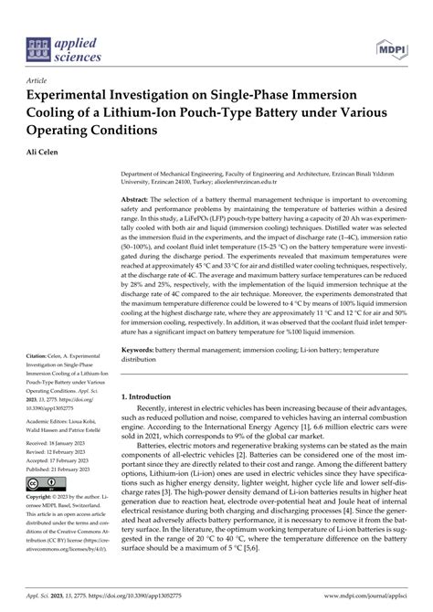 Pdf Experimental Investigation On Single Phase Immersion Cooling Of A Lithium Ion Pouch Type