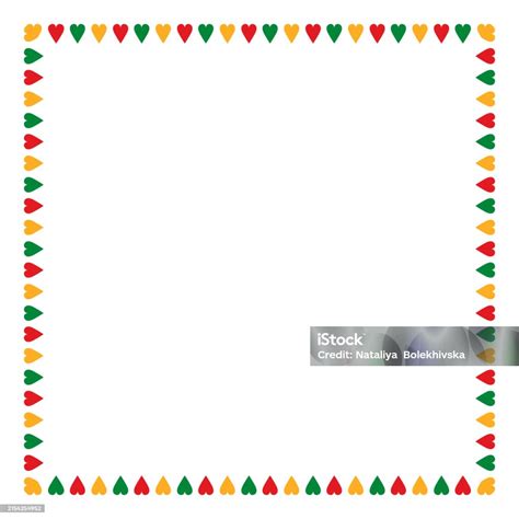 작은 빨간색 녹색 및 노란색 하트가 있는 빈 사각형 프레임 Juneteenth 프레임은 투명한 배경에 고립되어 있습니다 자유의 날을 위한 국경 흑인 역사의 달 공간을