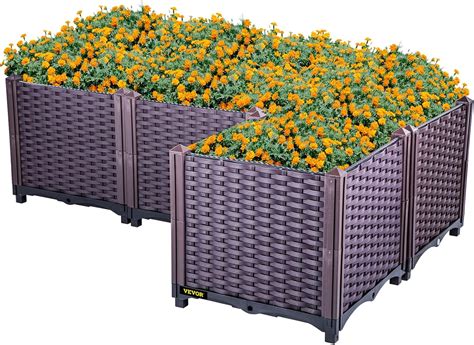Buy VEVOR Plastic Raised Garden Bed H Flower Box Kit Brown Rattan Style Grow Planter Care