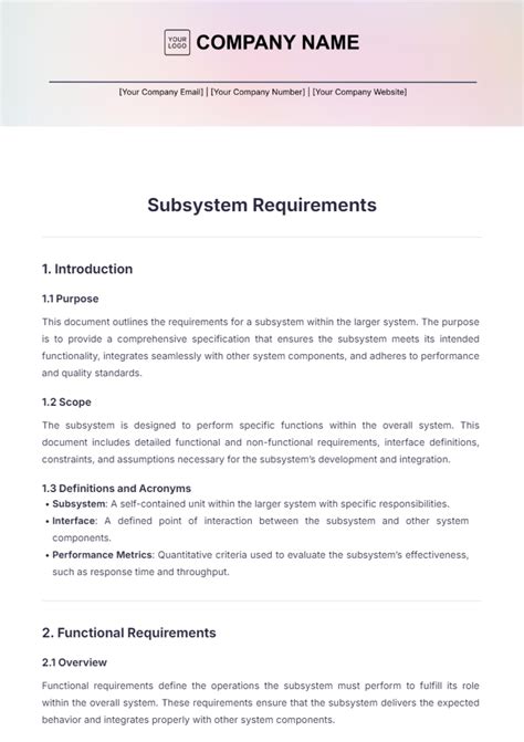 Free Subsystem Requirements Template To Edit Online