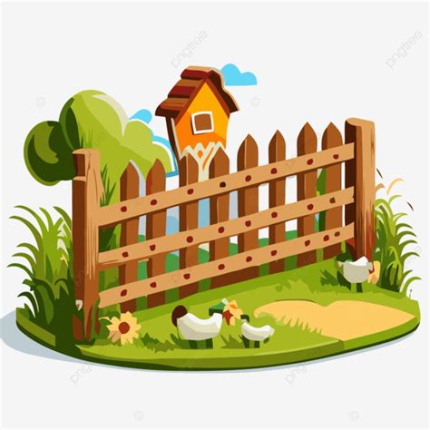 농장 울타리 벡터 스티커 클립 아트 만화 집 울타리 닭과 연못 상표 클립 아트 Png 일러스트 및 벡터 에 대한 무료 다운로드 Pngtree