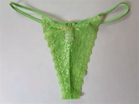 Shirley Of Hollywood Lime Green Lace Tanga Thong Size L Women Lingerie