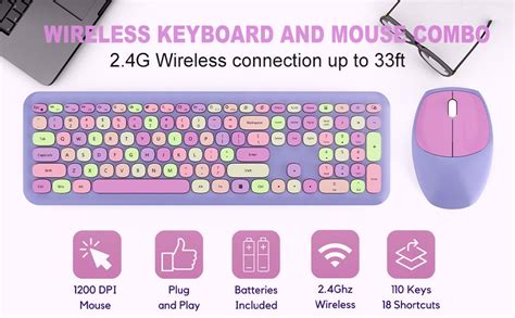 Combo 2 4ghz Colorful Cute Wireless Keyboards Mouse Set Letton 110 Keys Full Size