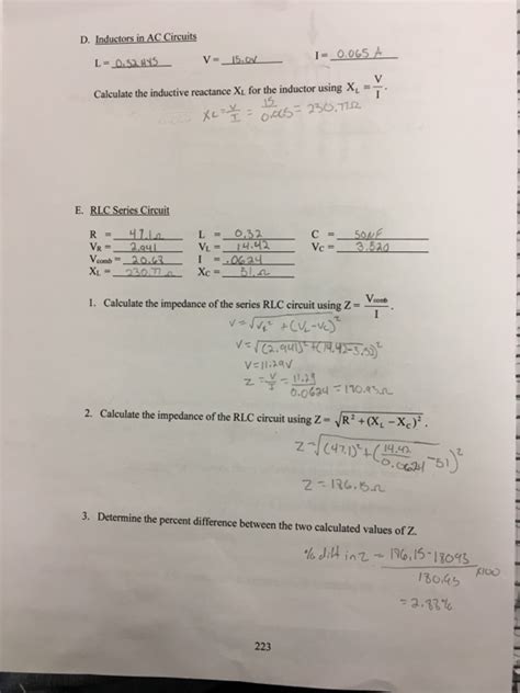 Solved D Calculate The Inductive Reactance Xt For The Chegg Com