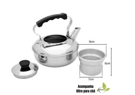Chaleira Inox Litro Filtro Coador Chá Chaleira Litro Infusor Inox Ravinox