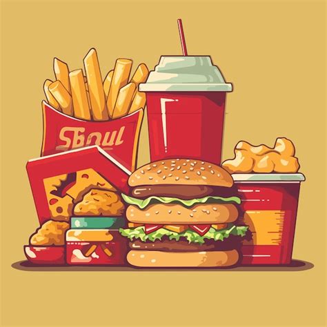 패스트 푸드 플랫 벡터 일러스트 레이 션 프리미엄 벡터