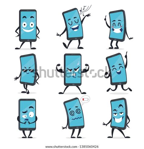 만화 스마트 폰은 귀여운 캐릭터 웃긴 스톡 벡터로열티 프리 1385060426