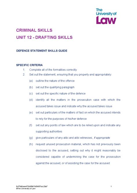 Drafting Skills Criminal Skills Unit 12 Drafting Skills Defence