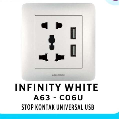 Jual Stop Kontak Universal Usb Architech Infinity A63 C06u White Series
