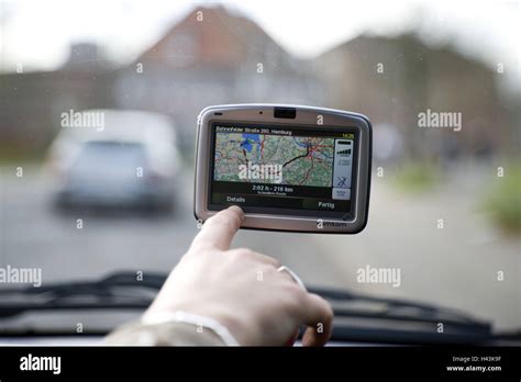 Navigation System In The Car Women S Hand Service Stock Photo Alamy