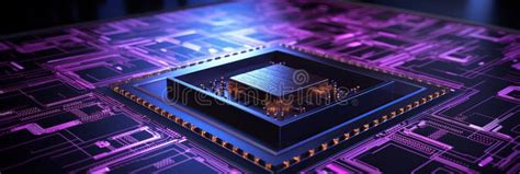 Exploration Of A Futuristic Microchip Design Illuminated By Vibrant Purple Lights Generative Ai