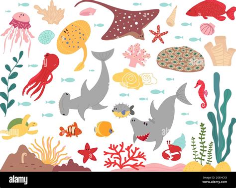 Vie Marine De Dessin Animé Animaux Du Monde Marin Poissons Sous