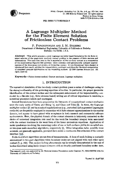 Pdf A Lagrange Multiplier Method For The Finite Element Solution Of