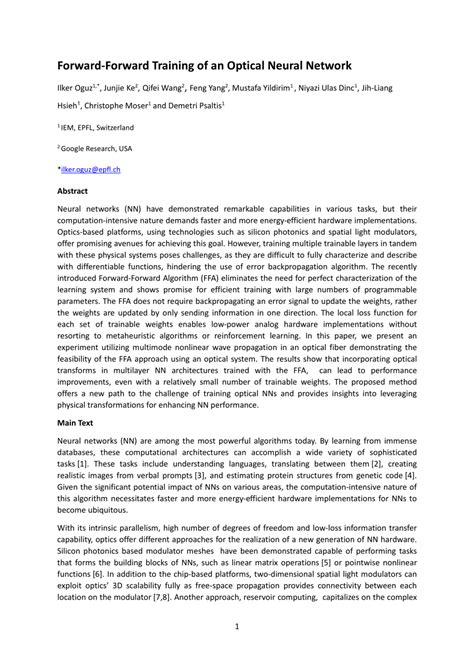 PDF Forward Forward Training Of An Optical Neural Network