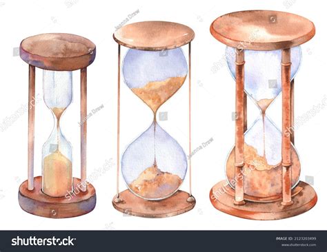 Set Vintage Hourglasses Watercolor Illustration Isolated Stock