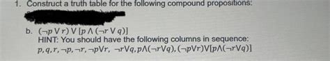 Solved 1 Construct A Truth Table For The Following Compound