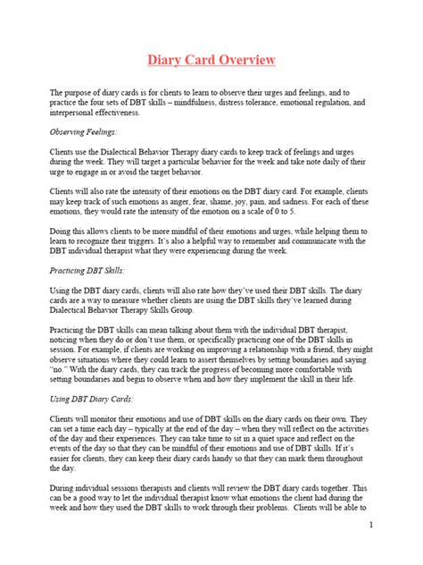 Diary Card Overview Pdf