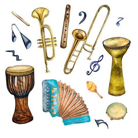 Premium Photo Set Of Jazz Musical Instruments And Symbols Watercolor Illustration Isolated
