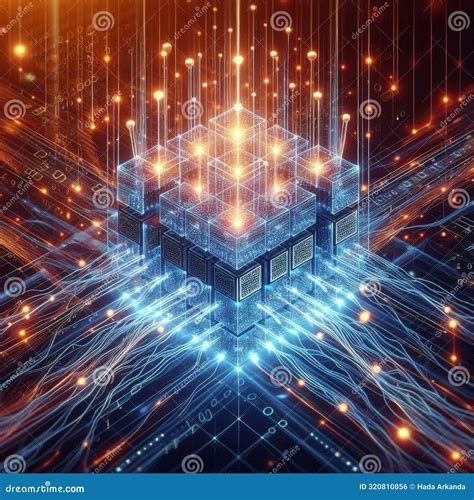 Quantum Computing Data Stream Blockchain Matrix Stock Illustration