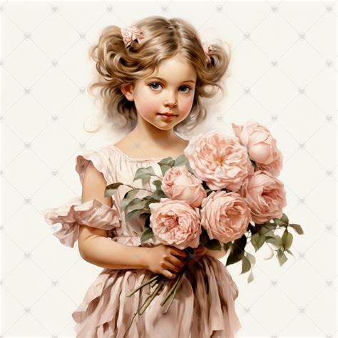 Vintage Wedding Flower Girl Clipart Bundle 10 High Quality Watercolor