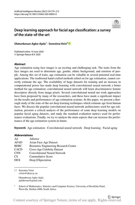 Deep Learning Approach For Facial Age Classification A Survey Of The State Of The Art Request Pdf