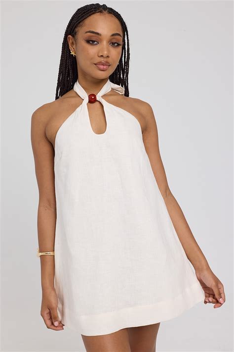Perfect Stranger Amber Tie Linen Mini Dress Cream Universal Store