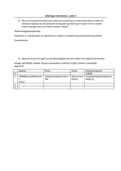 Oefeningen Intro Finance Reeks 7 Oefeningen Intro Finance Reeks 7