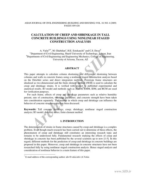 Pdf Calculation Of Creep And Shrinkage In Tall Concrete Buildings