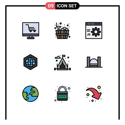 Pictogram Set Of 9 Simple Filledline Flat Colors Of Hobbies Internet Coding Globe Earth Editable