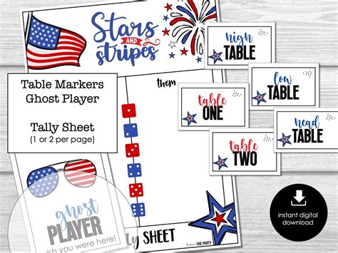 Patriotic Bunco Score Cards And Party Invitation Pack Before The Party