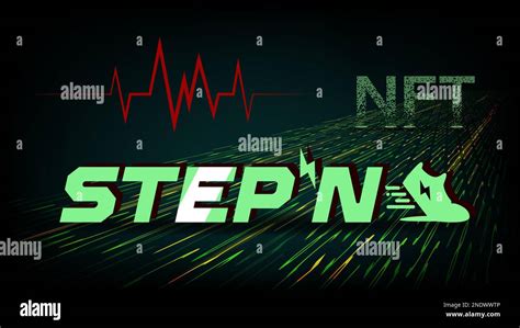 Stepn Company Logo Icon And Text Nft With Red Heartbeat String On Dark