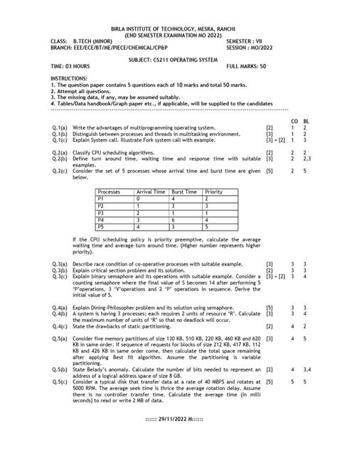 Cs211 Operating System M End Mo22 Pdf Operating System