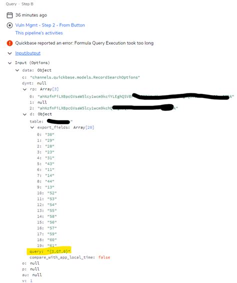 pipeline error formula query execution took too long qrew discussions