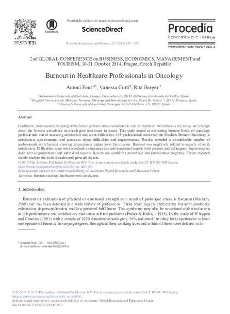 Pdf Burnout In Healthcare Professionals In Oncology