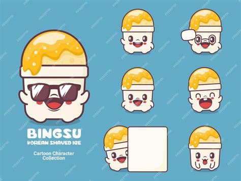 Bingsu 만화 캐릭터 한국 디저트 벡터 일러스트 레이션 프리미엄 벡터